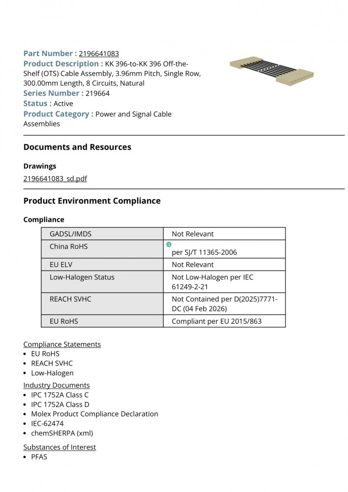 MOLEX 2196641083 technical document, page 1