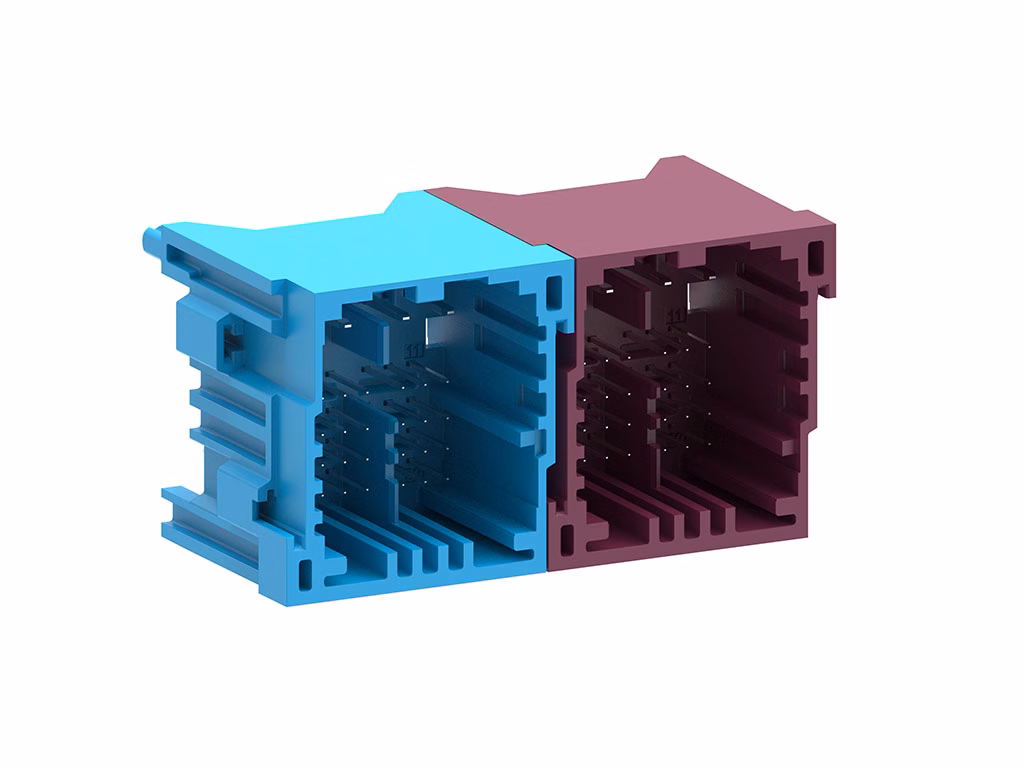 stAK50h 5 Bay Vertical Hybrid Header, 126 Circuits, Bay 1: 12 Circuits/Key 3/Purple; Bay 2: 25 Circuits/Key 2/Gray; Bay 3: 25 Circuits/Key 1/Green; Bay 4: 32 Circuits/Key 2/Blue; Bay 5: 32 Circuits/Key 1/Black; Tube