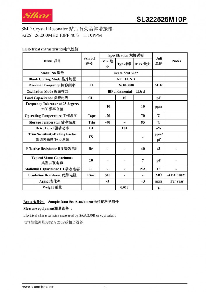 SL322526M10P datasheet page 1