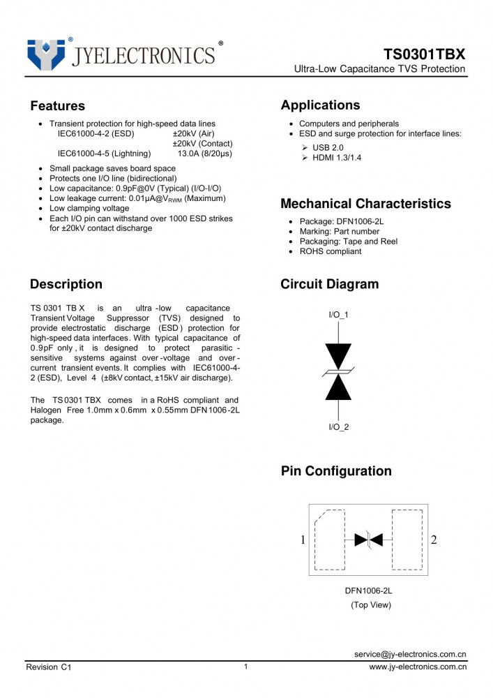 TS0301TBX datasheet page 1