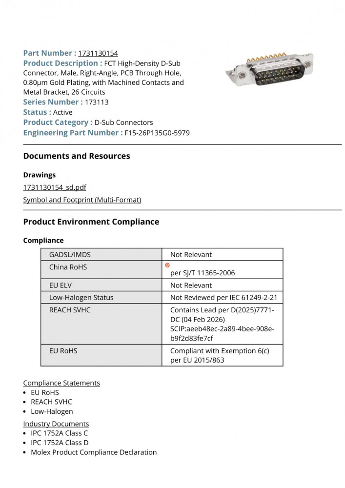 MOLEX 1731130154 technical drawing page 1