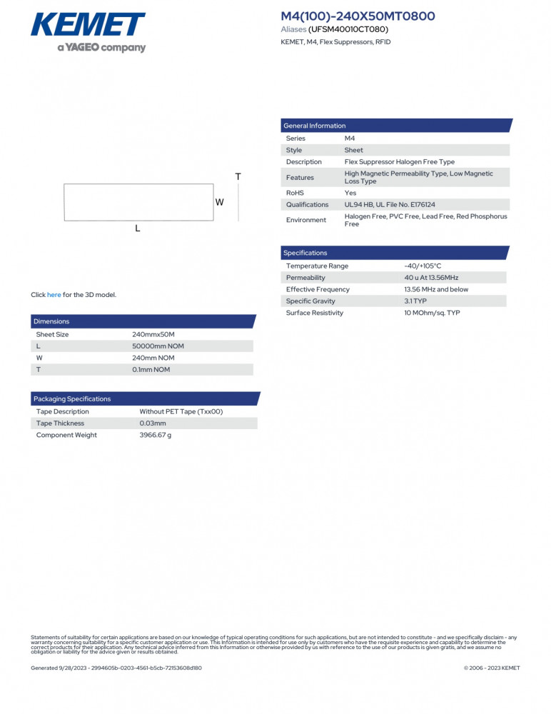 KEMET M4(100)-240X50MT0800 technical document preview