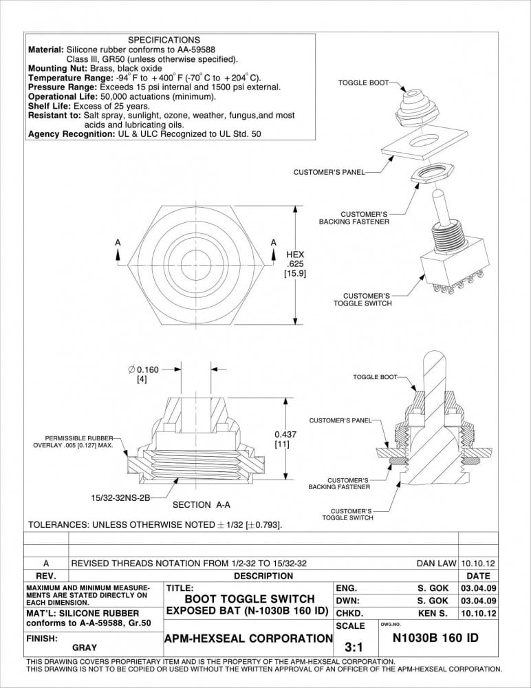 APM Hexseal N1030B 160 ID technical drawing