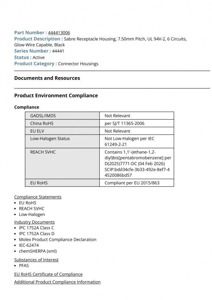 MOLEX 444413006 technical document page 1