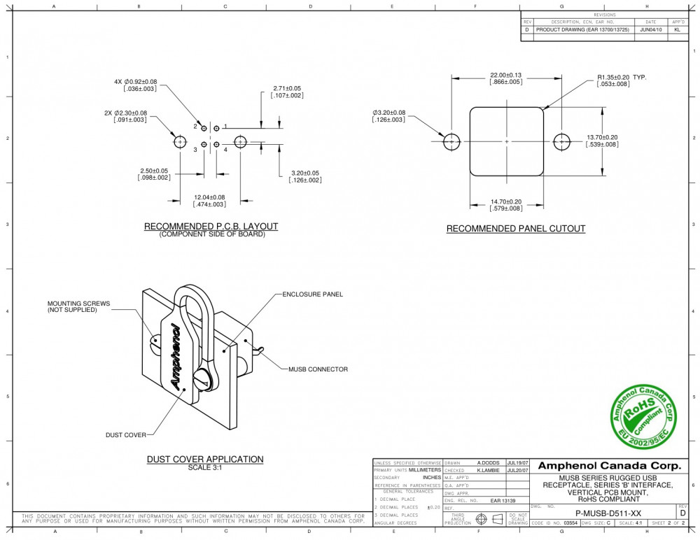 Amphenol MUSBD511N0 product drawing sheet 2