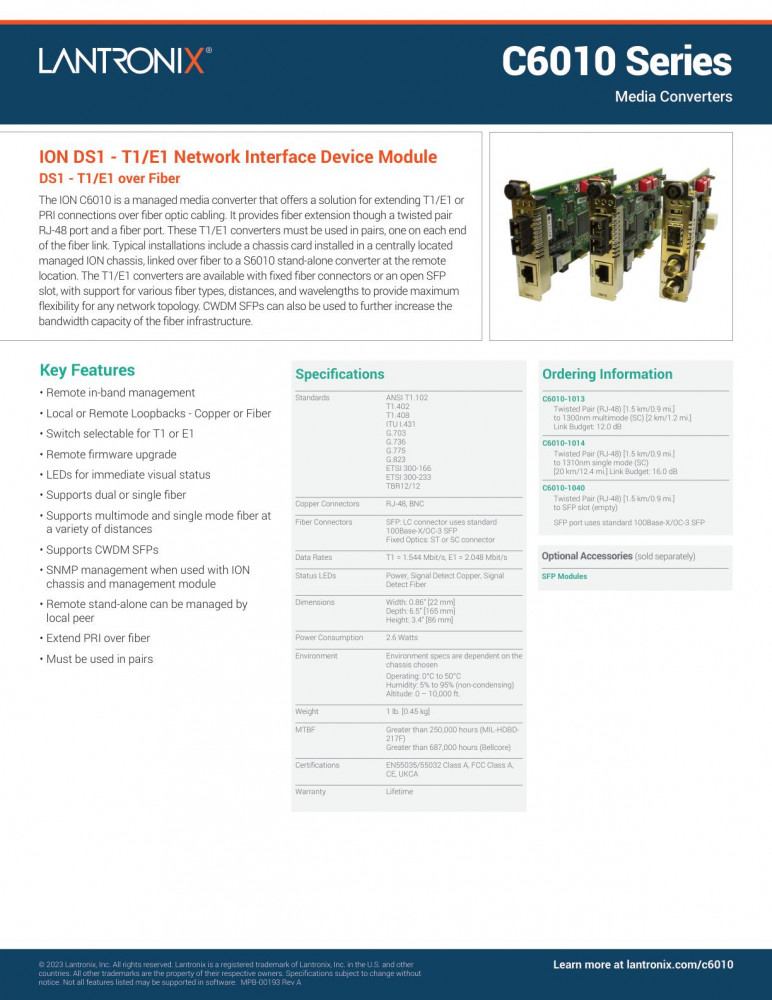 Lantronix ION C6010 product documentation page