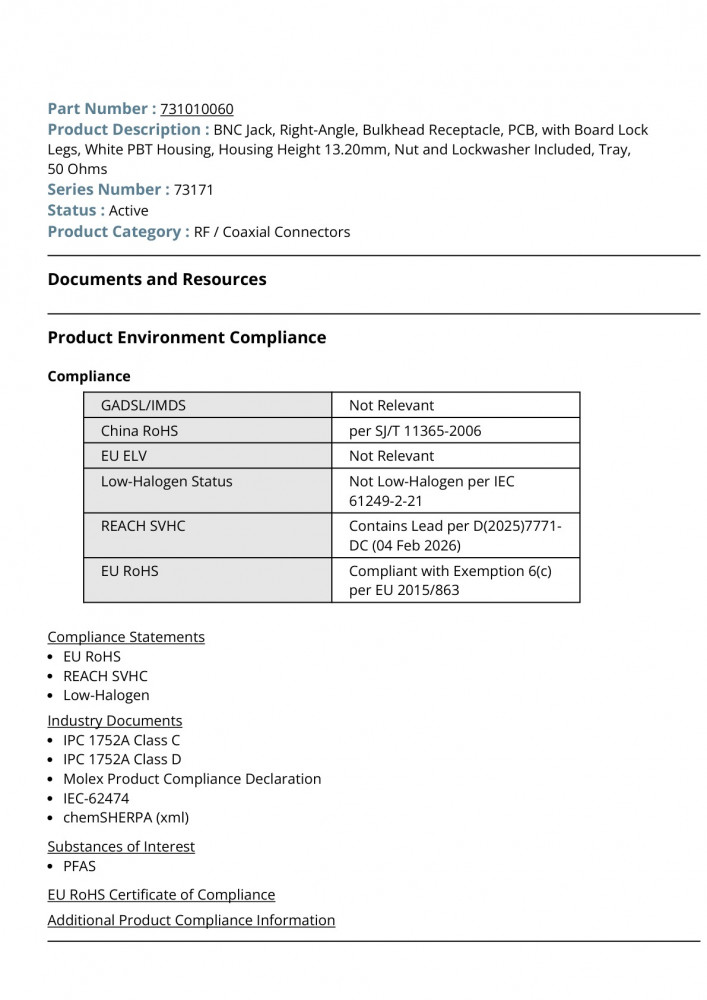MOLEX 731010060 document image 1