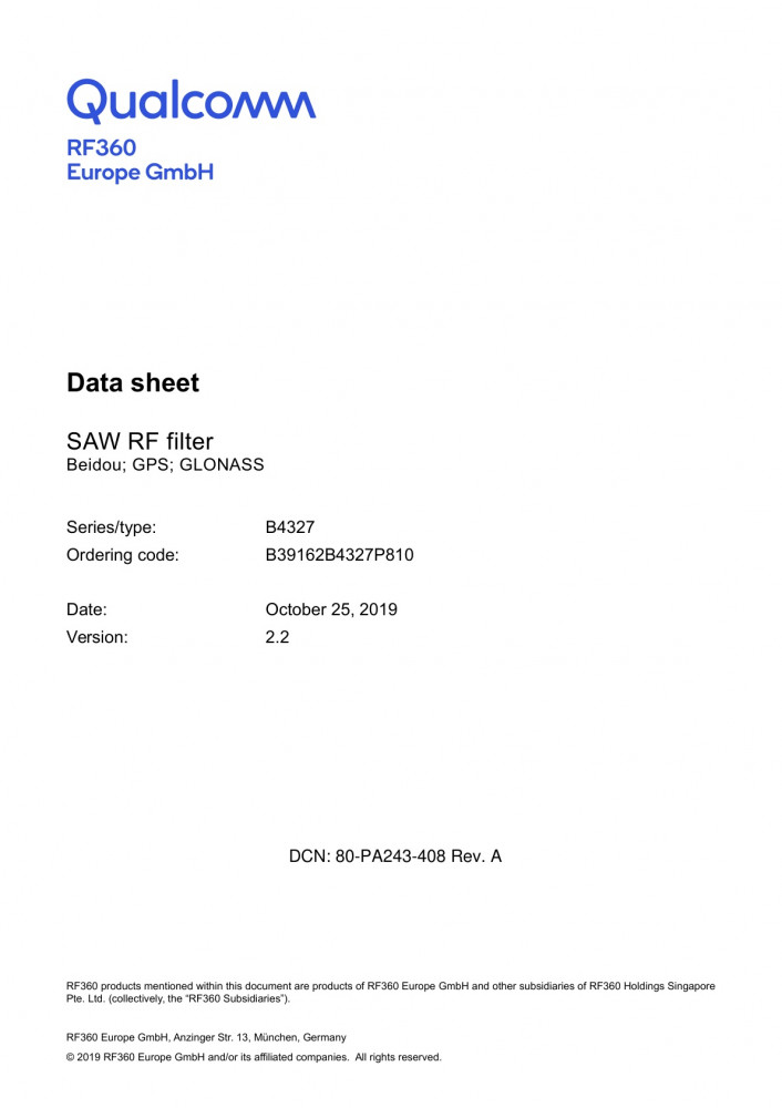 B39162B4327P810 datasheet page 1