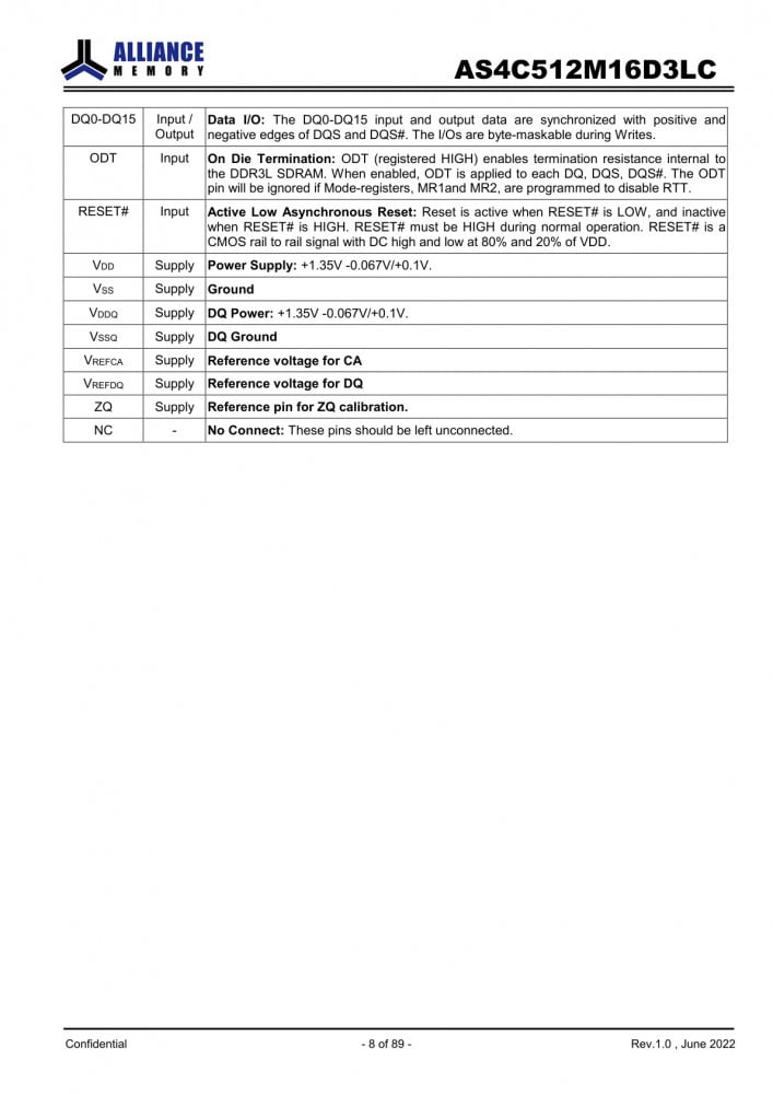 AS4C512M16D3LC-10BIN datasheet page 8