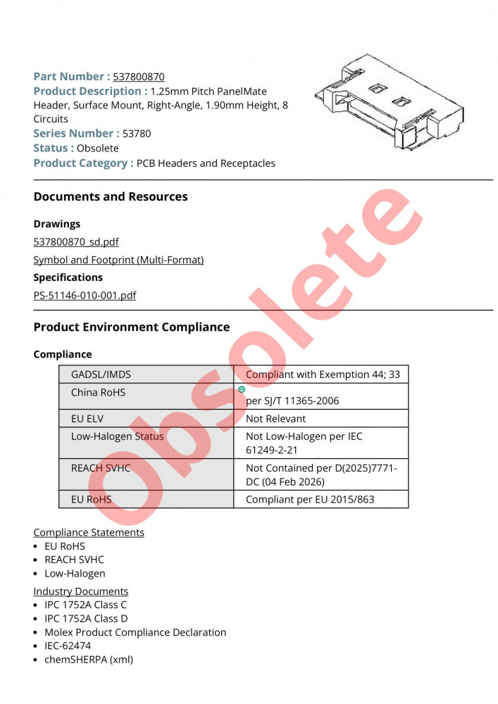 MOLEX 537800870 technical document image, page 1