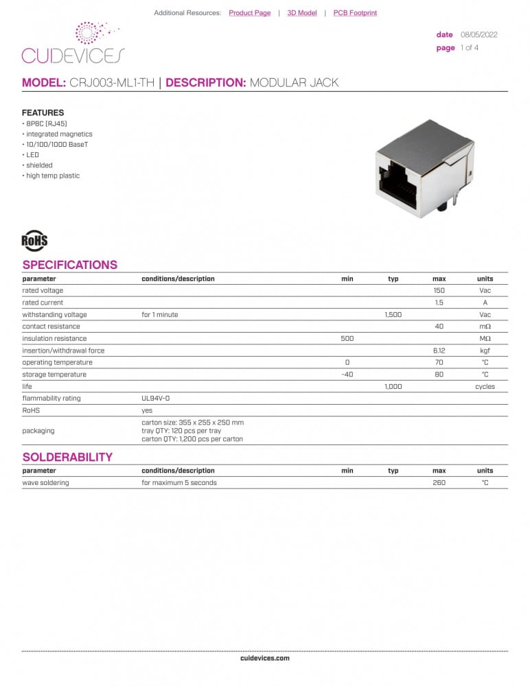 CRJ003-ML1-TH datasheet page 1