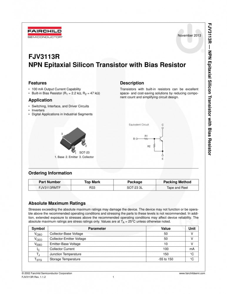 FJV3113RMTF datasheet page 2