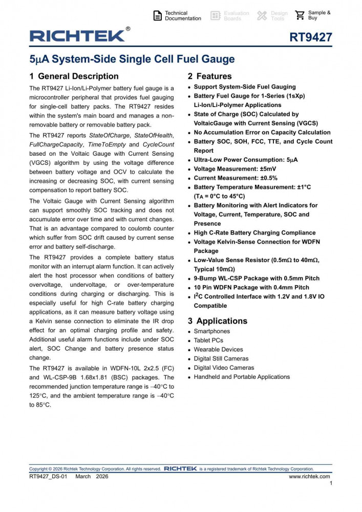 RT9427 datasheet page 1