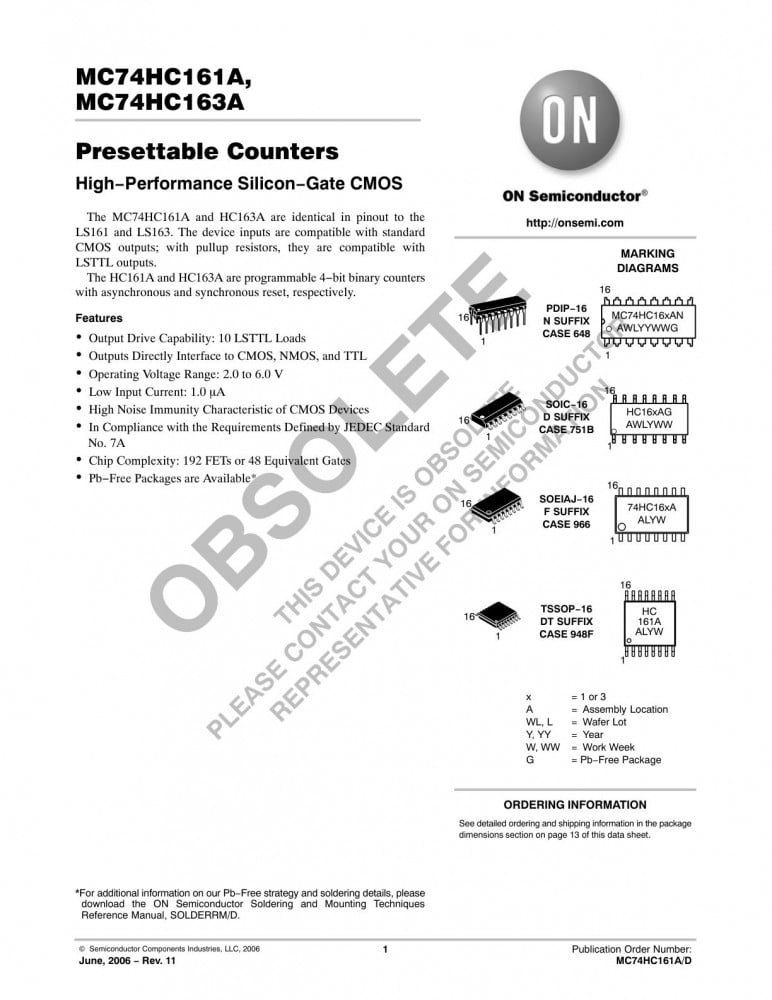 MC74HC163A datasheet page 1