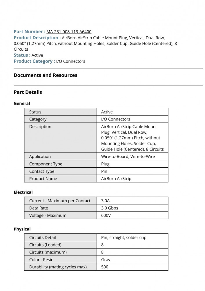 MA-231-008-113-A6400 technical document page 1