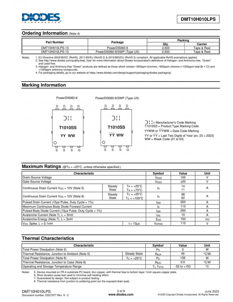 DMT10H010LPS-13 datasheet page 2
