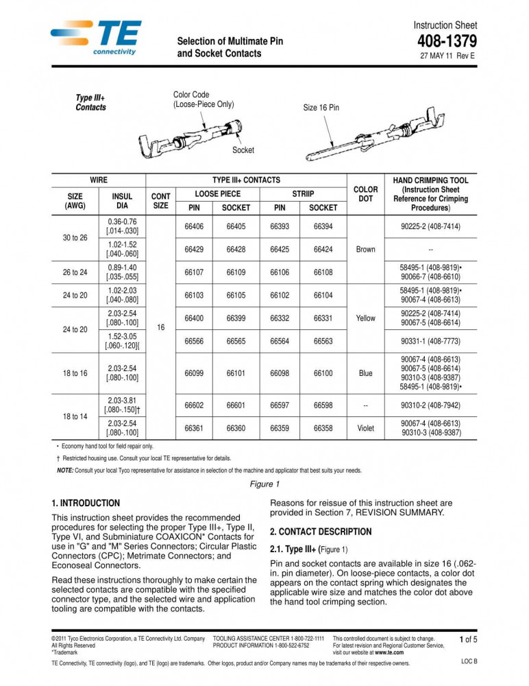 TE Type III+ contact instruction sheet page 1