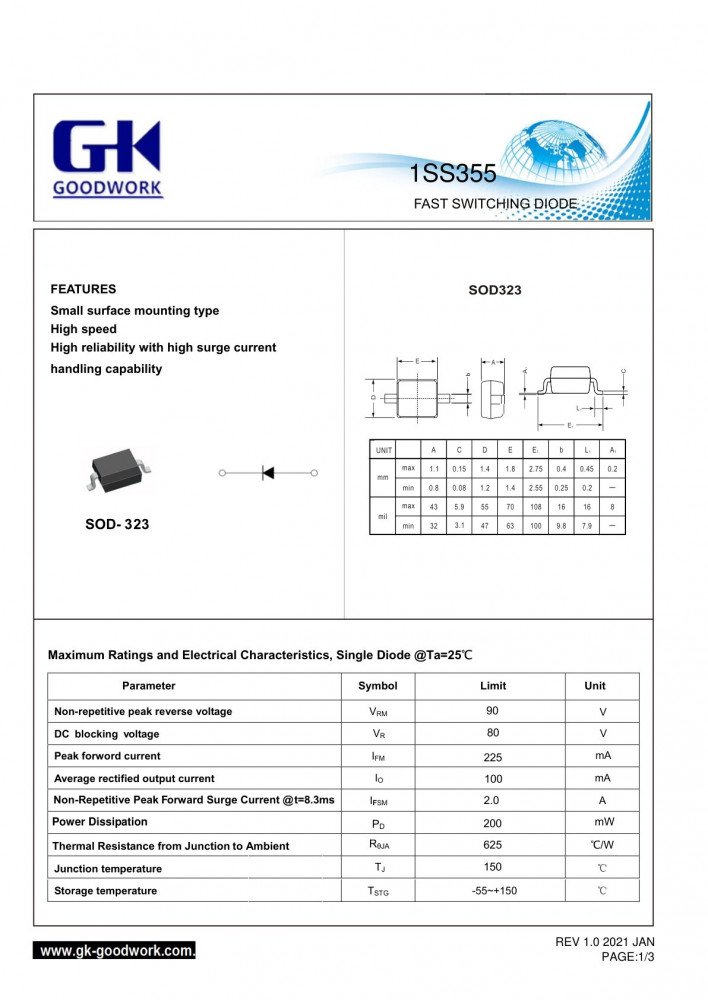 GOODWORK 1SS355 technical document page 1
