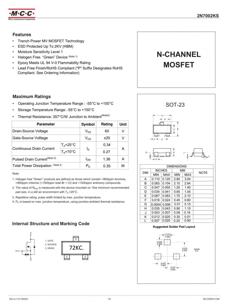 2N7002KS-TP datasheet page 1