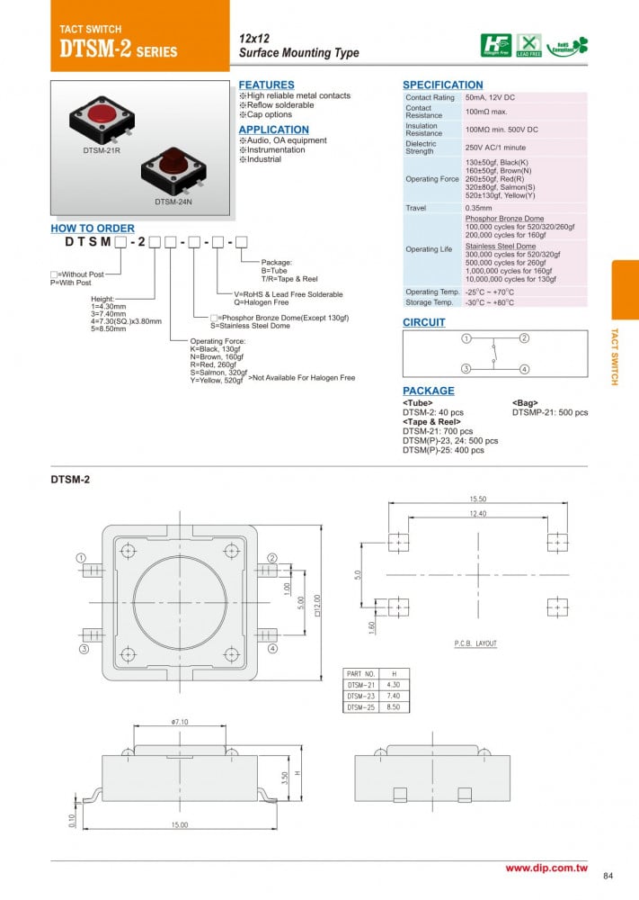 Diptronics DTSM series datasheet page 1