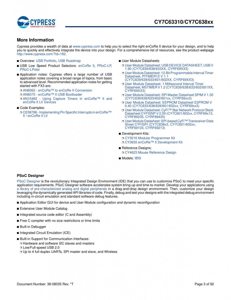 CY7C63833-LTXC documentation page 3