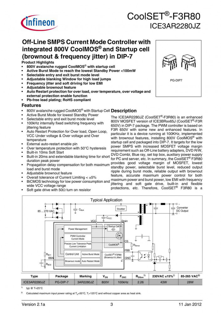 ICE3AR2280JZ datasheet page 3