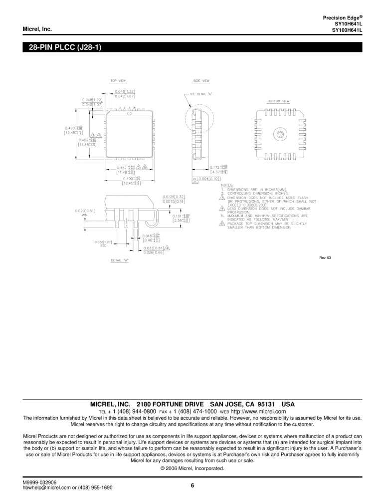 SY100H641LJC datasheet page 6