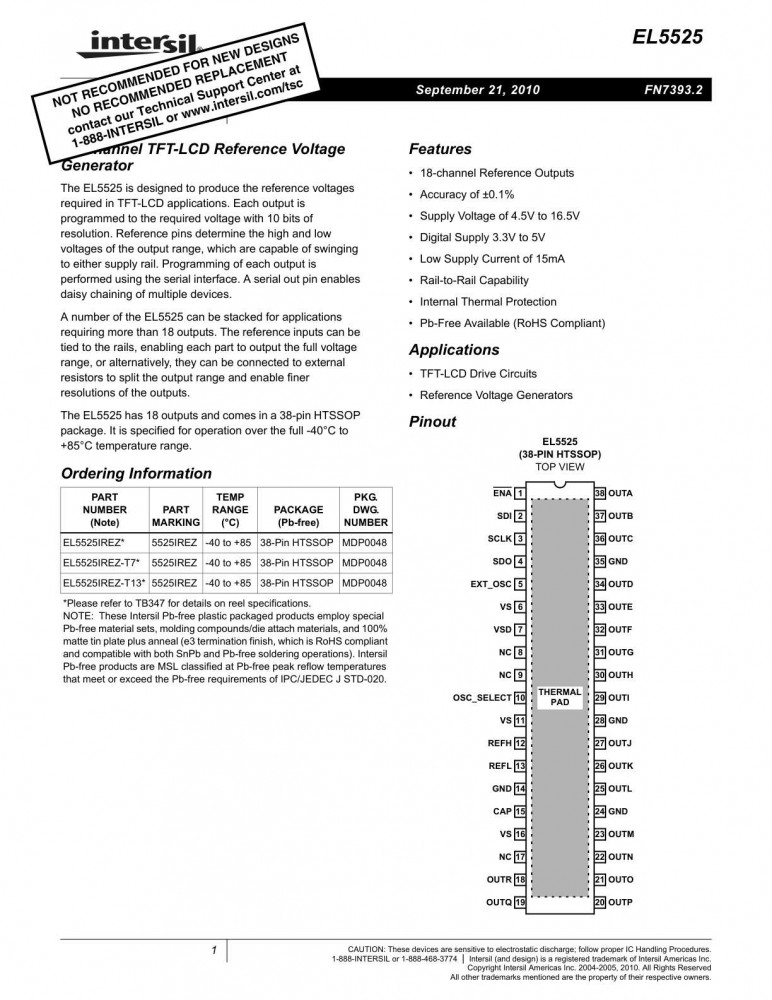 EL5525IRE datasheet page 1