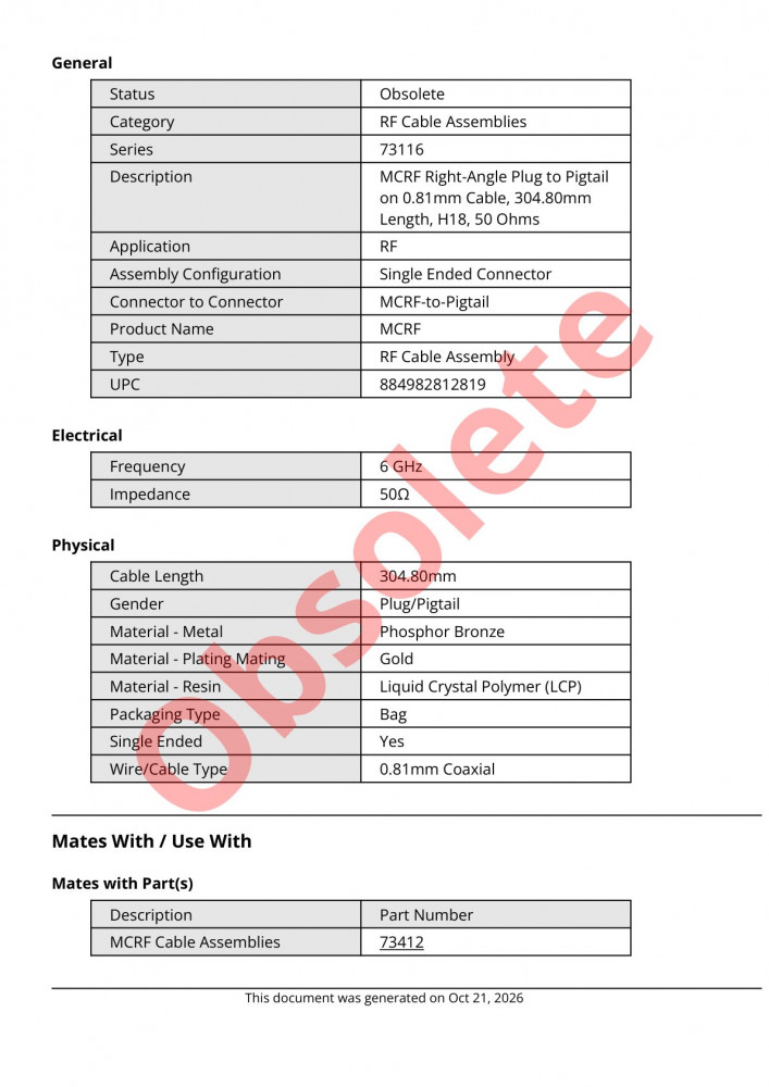 Technical document image 2 for MOLEX 731160073