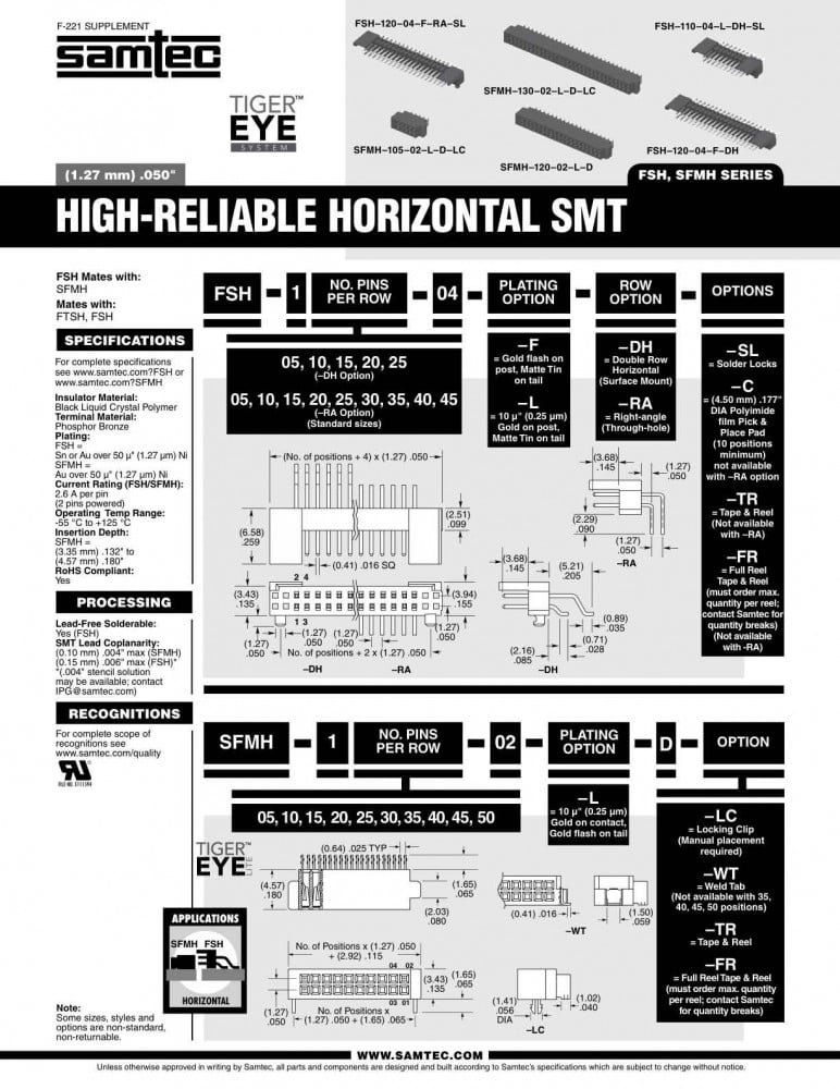 Samtec SFMH and FSH series technical document page 1