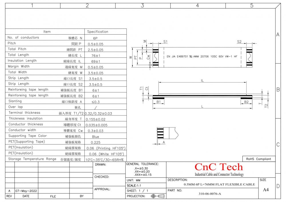 CNC Tech 310-06-0076-A technical drawing
