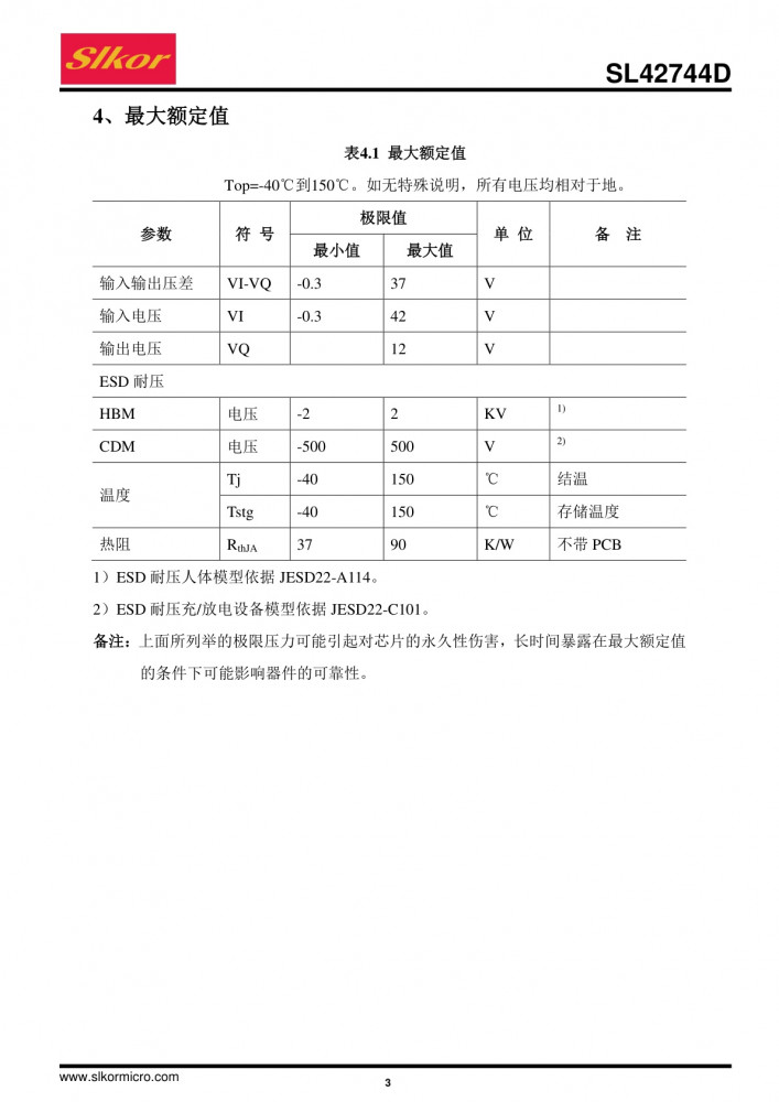 SL42744D datasheet page 3