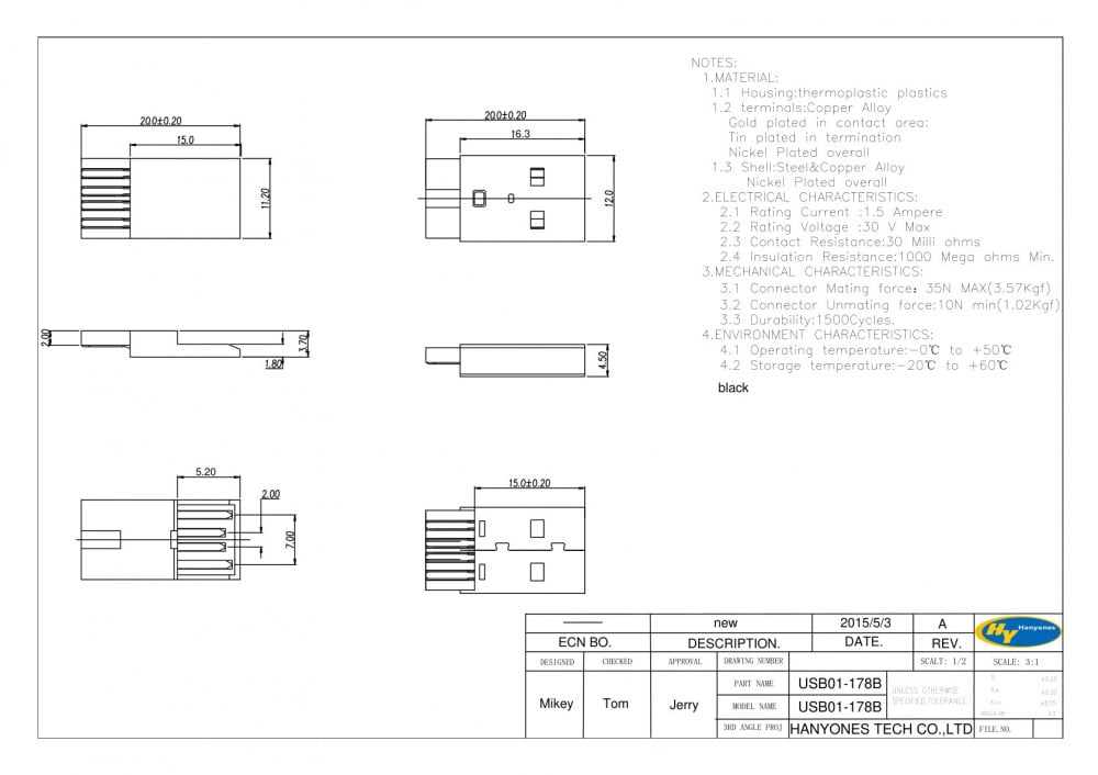 USB01-178B technical document page 1