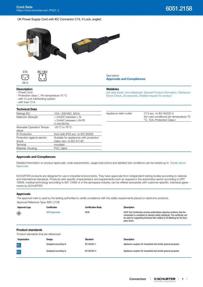 SCHURTER 6051.2158 technical document page 1