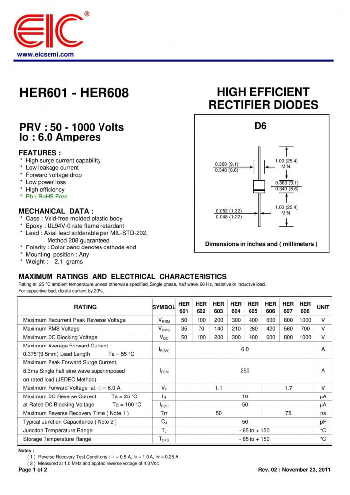 EIC HER608 datasheet page 1