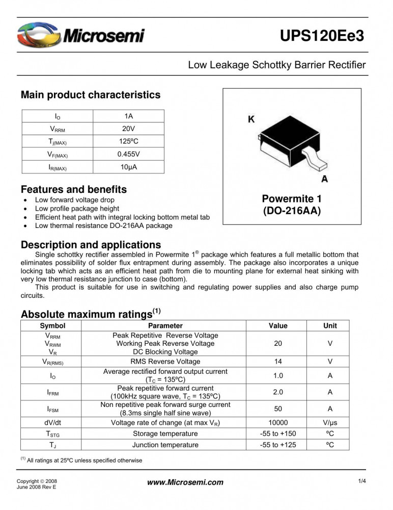 UPS120EE3/TR7 datasheet page 1