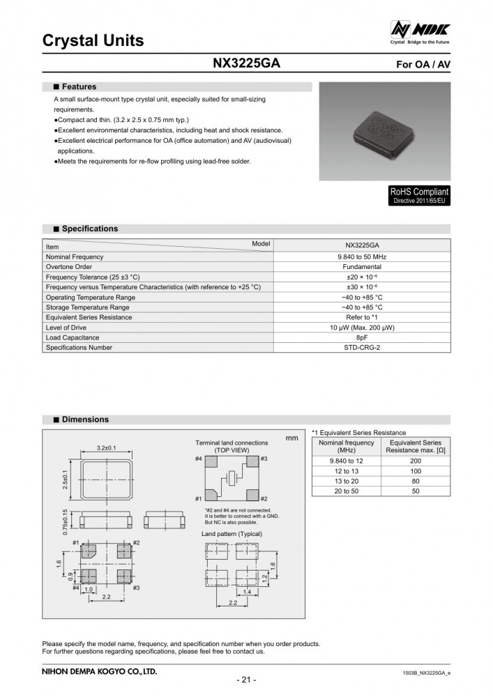 NDK NX3225GA technical document