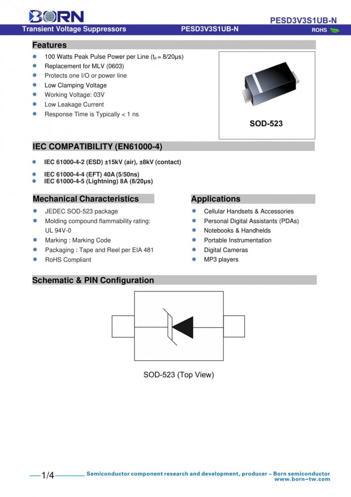 PESD3V3S1UB-N datasheet page 1