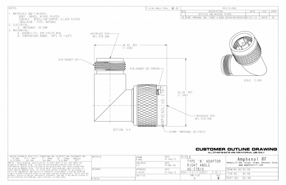 Amphenol 082-98 customer outline drawing