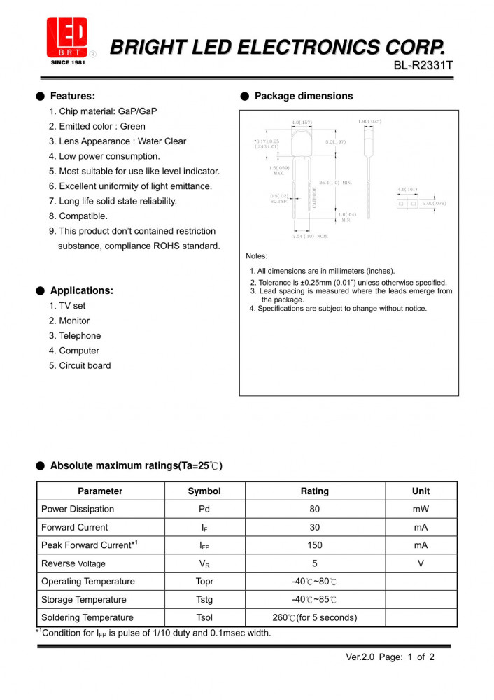 BL-R2331T datasheet page 1