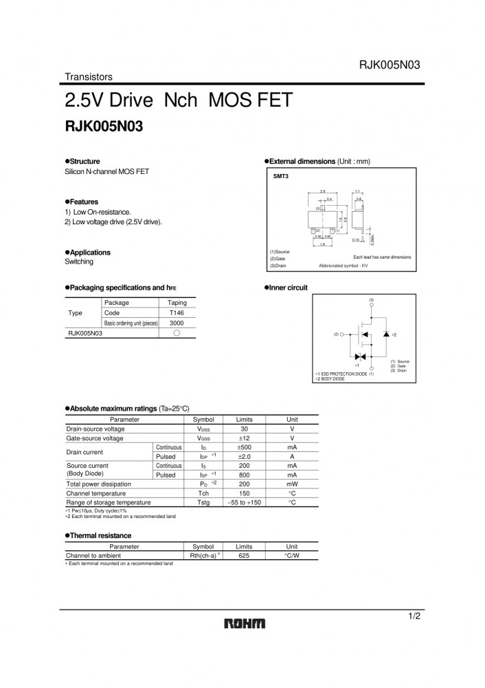 RJK005N03T146 technical document page 1