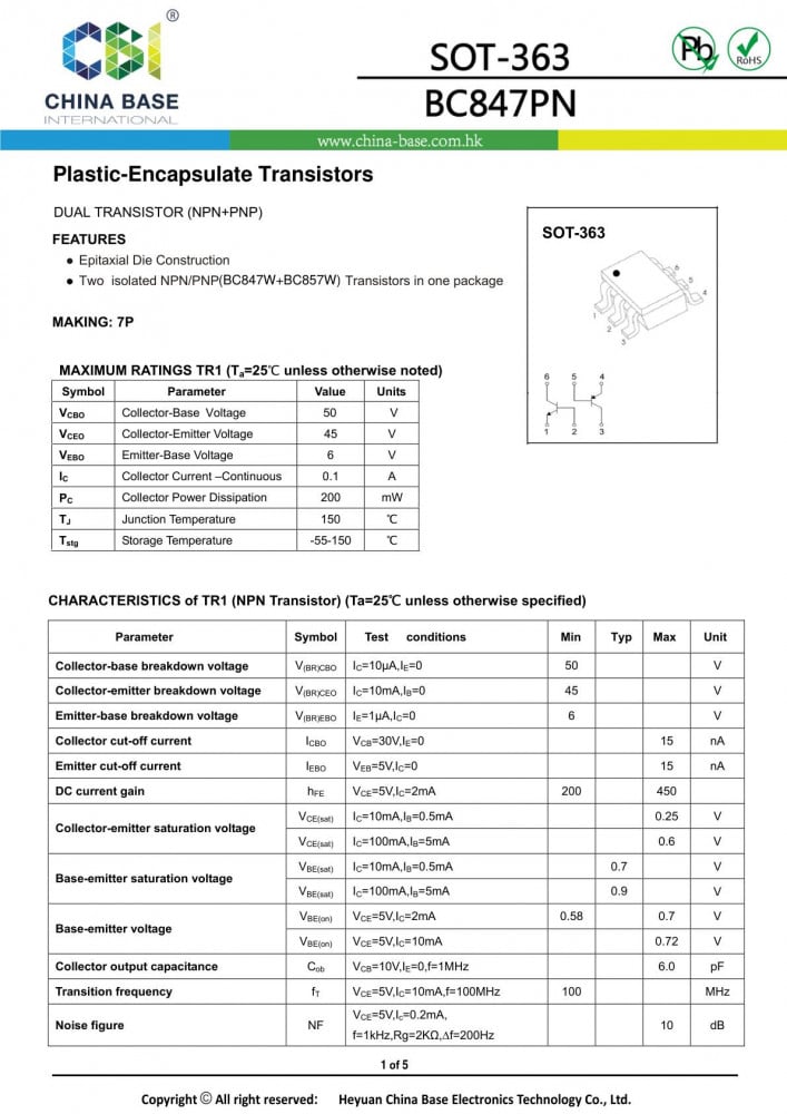 BC847PN datasheet page 1