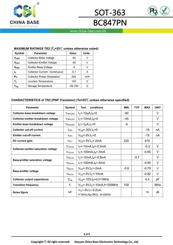 BC847PN datasheet page 2