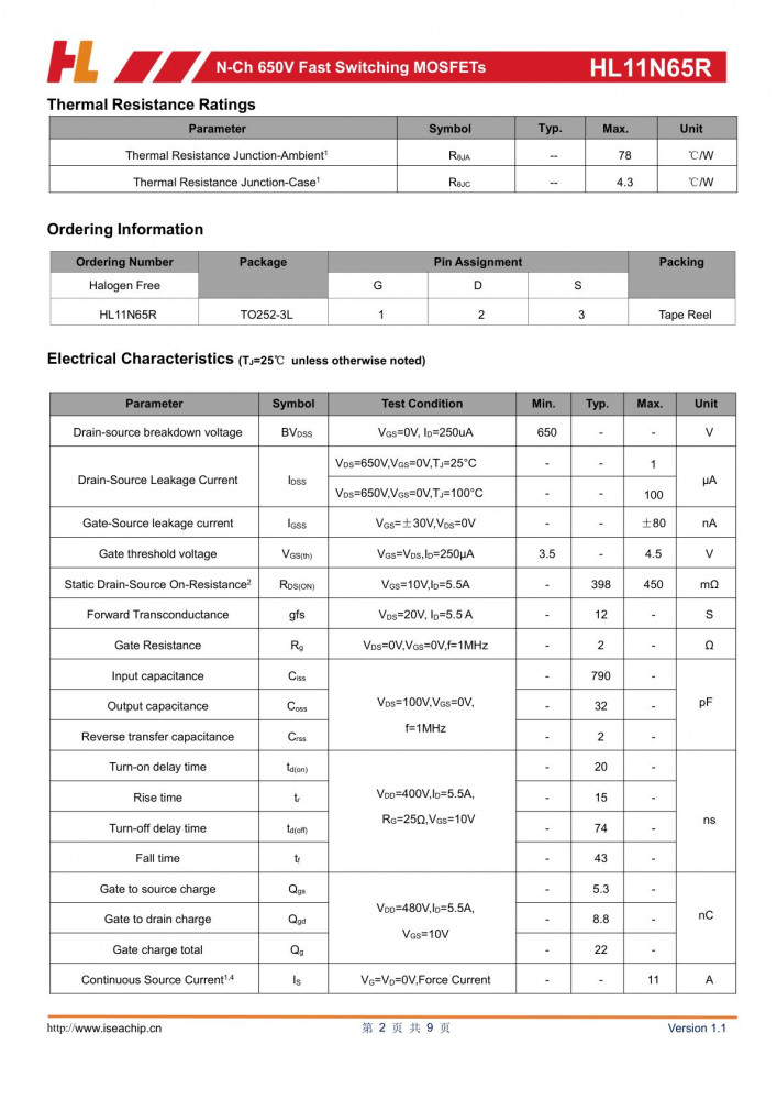HL 11N65R datasheet page 2