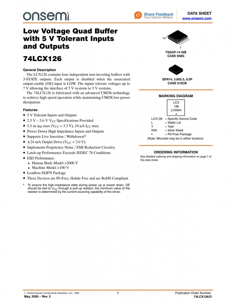 74LCX126 datasheet page 1