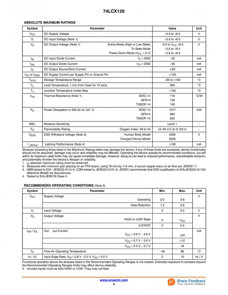 74LCX126 datasheet page 3