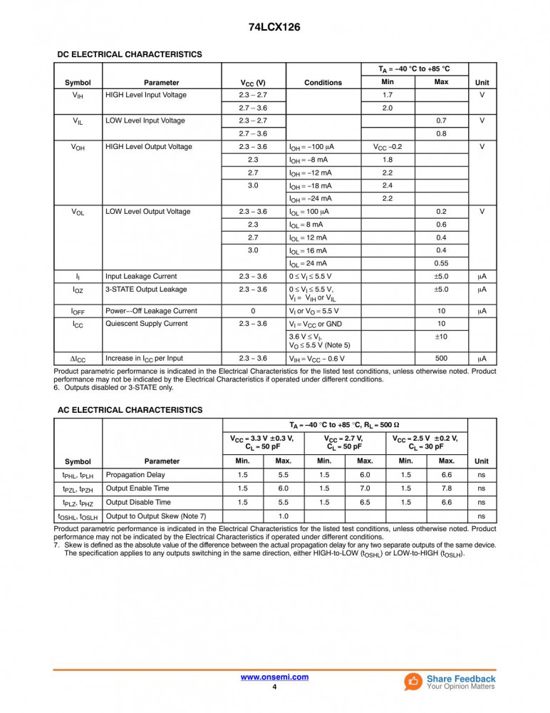 74LCX126 datasheet page 4