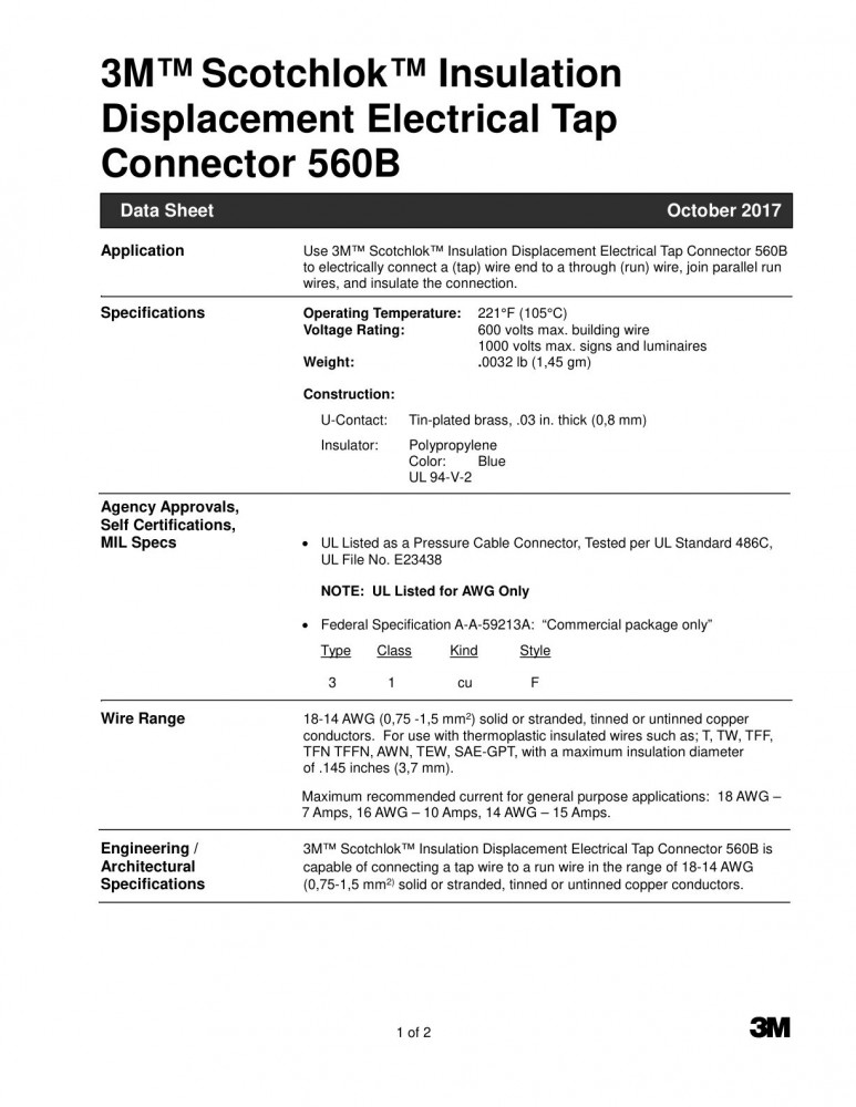3M Scotchlok 560B-BOX technical datasheet page 1