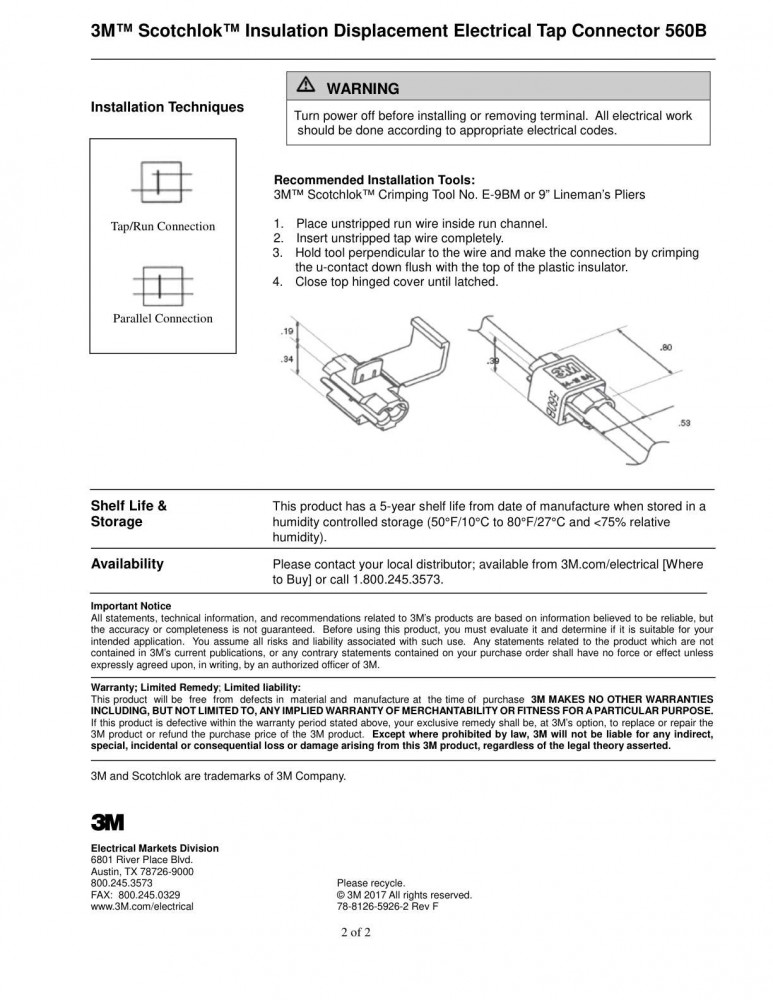 3M Scotchlok 560B-BOX technical datasheet page 2