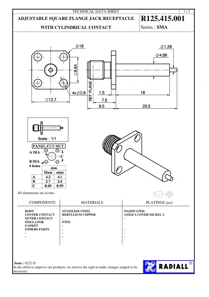 Radiall R125.415.001 datasheet page 1